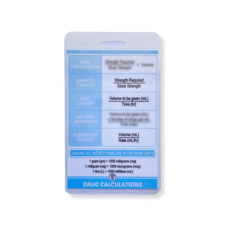 Drug Calculation & Drip Rates Midwifery Reference Card, Badge Card ...