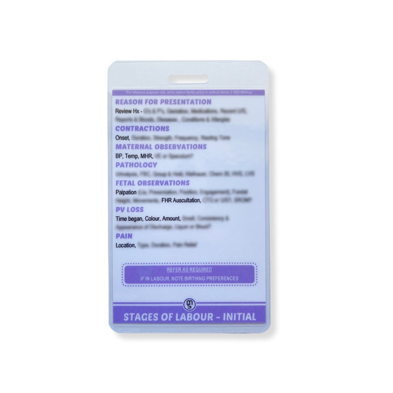 Stages of Labour Observations | Midwifery Reference Card, Badge Card ...