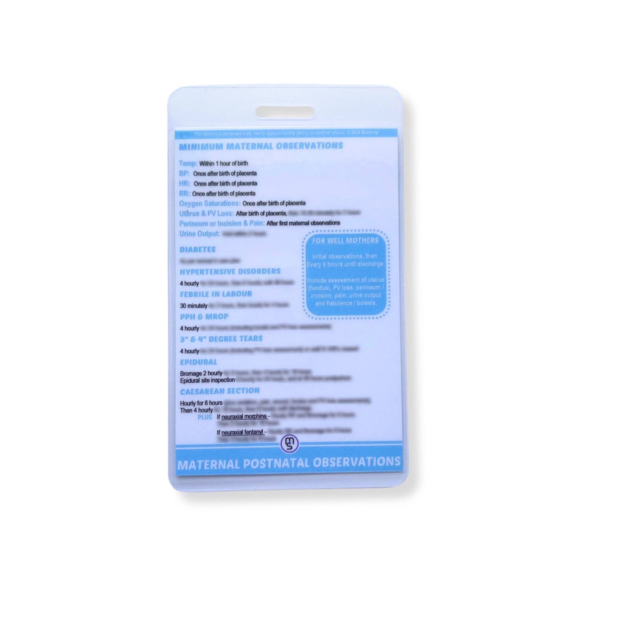 Postnatal Observations | Midwifery Reference Card, Badge Card, Student ...