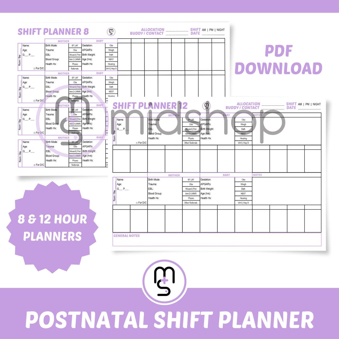 Midwifery Shift Planner | Midwifery Postnatal Shift Planner, Maternity ...