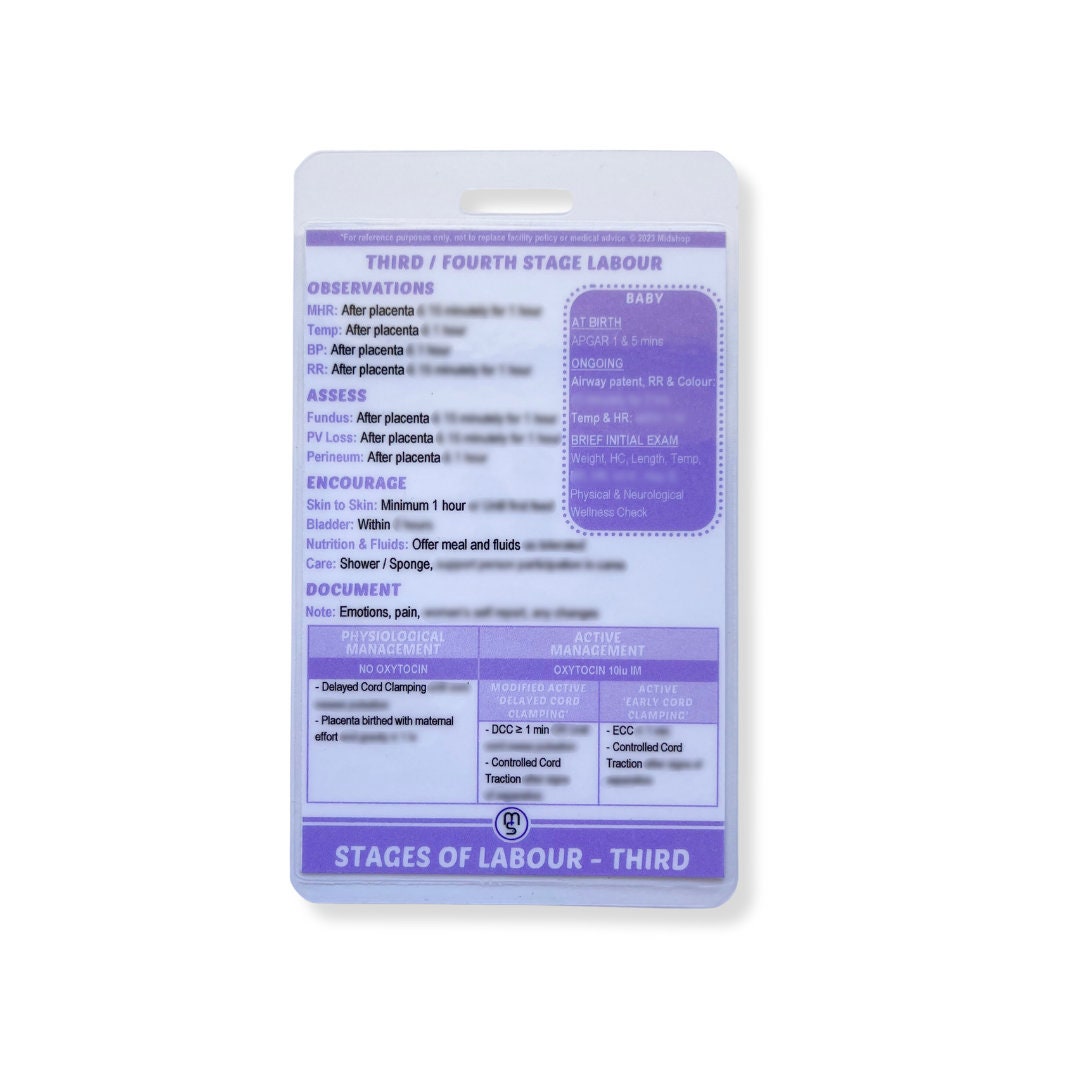 Stages of Labour Observations | Midwifery Reference Card, Badge Card ...