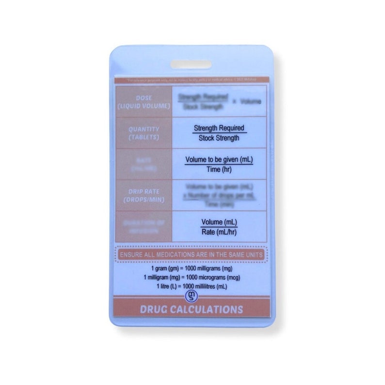Drug Calculation & Drip Rates Midwifery Reference Card, Badge Card ...