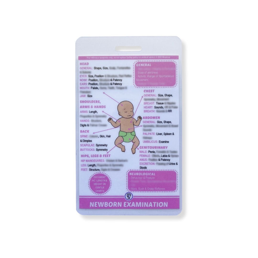 Newborn Examination | Midwifery Reference Card, Neonatal Reference Card ...