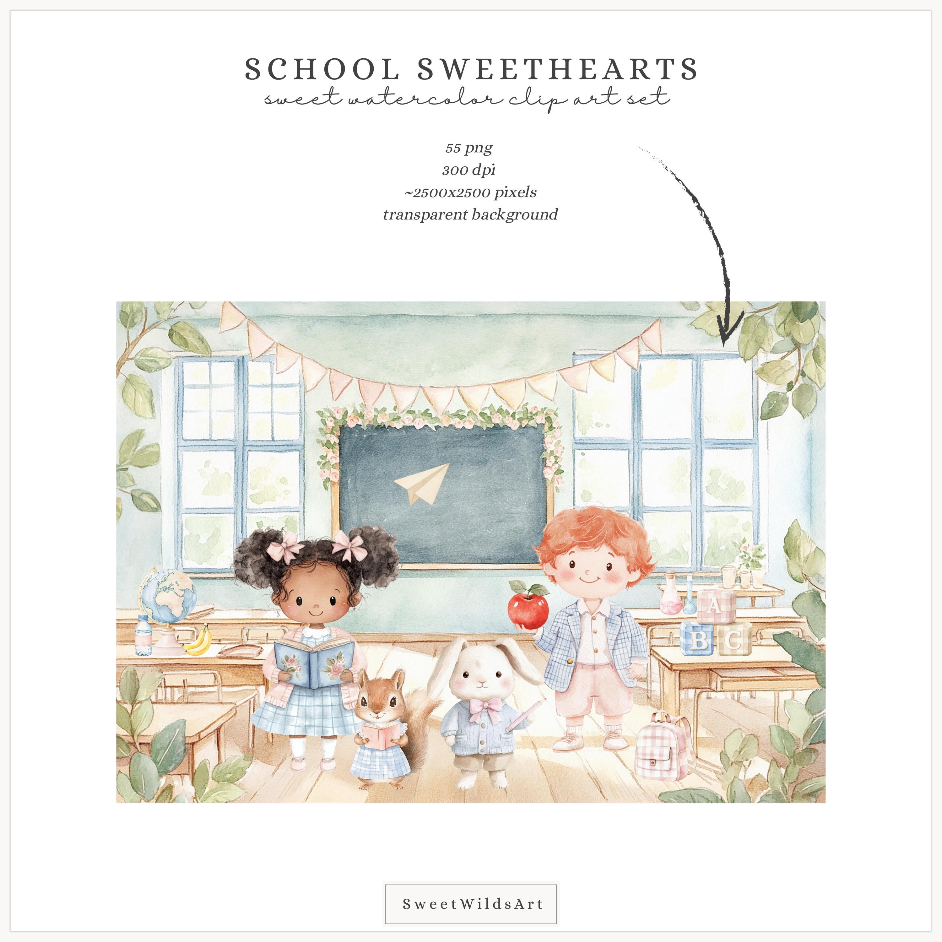 Watercolor Back to School Clipart Set, Grandmillennial Clipart, Cute ...