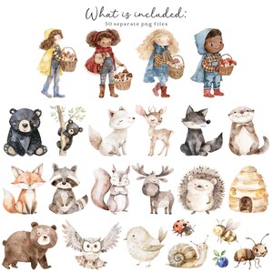 Watercolor Woodland Adventure Clipart, Cute Animals Clipart, Baby ...