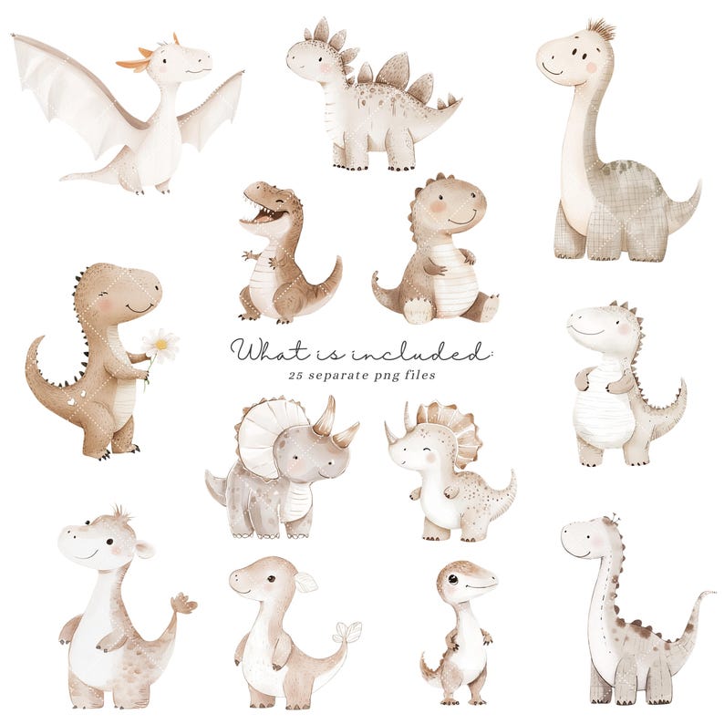 Watercolor Cute Dinosaur Clipart, Dinosaur PNG, Baby Dino Birthday ...
