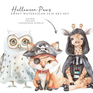 Watercolor Cute Halloween Animals Clipart, Spooky Animals Clipart, Baby ...
