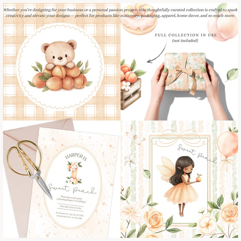 Watercolor Sweet Peach Clipart, Cute Animals Clipart, Peach Birthday ...