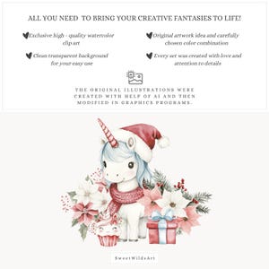 Watercolor Holiday Unicorns Clipart, Cute Christmas Unicorn PNG ...