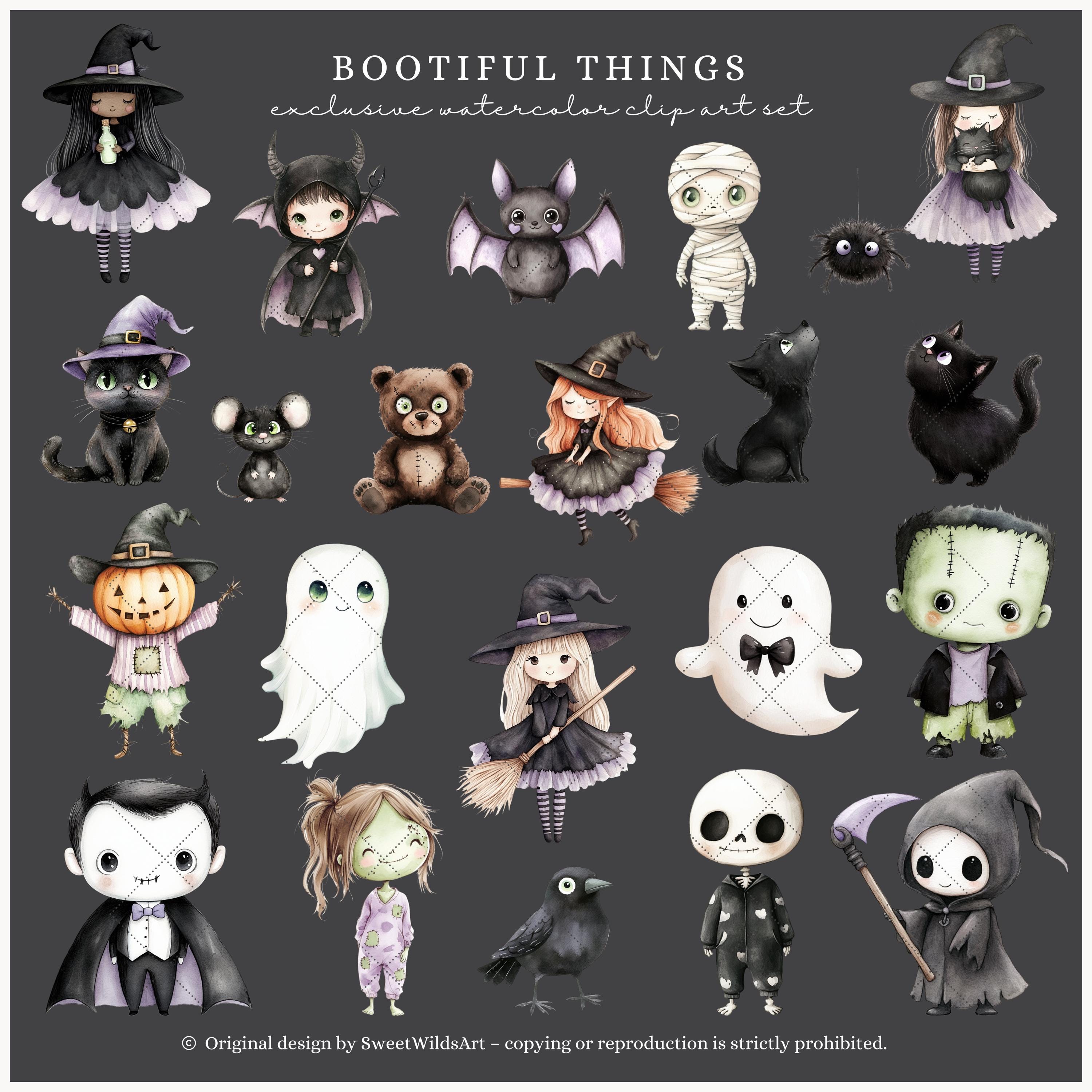 Watercolor Cute Halloween Clipart Set, Spooky PNG, Witch Clip Art ...
