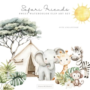 Watercolor Safari Friends Clipart, Cute Animals Clipart, Baby Animals ...