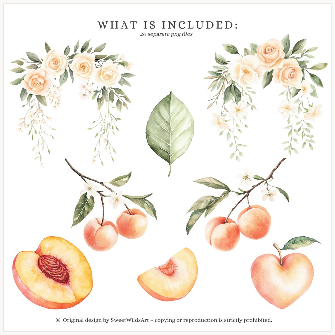 Watercolor Sweet Peach Floral Arrangements Clipart, Peach Blossom PNG ...