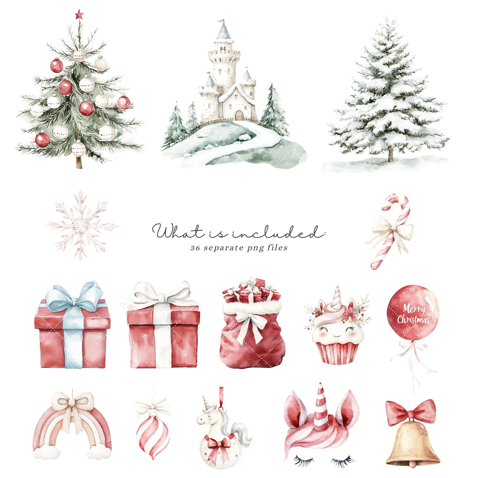 Watercolor Holiday Unicorns Clipart, Cute Christmas Unicorn PNG ...