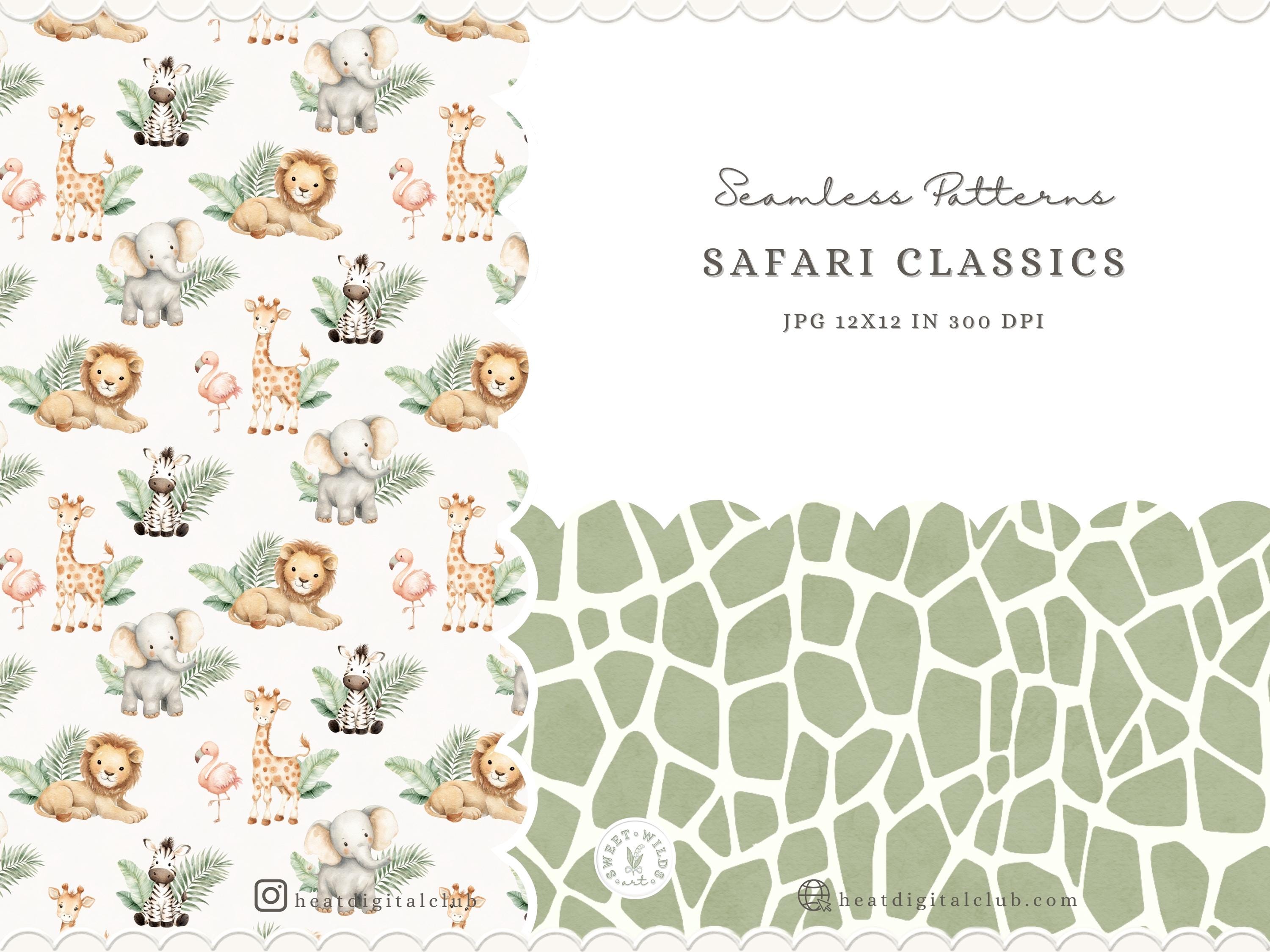 Watercolor Safari Seamless Patterns, Jungle Animals, Tropical Leaves ...