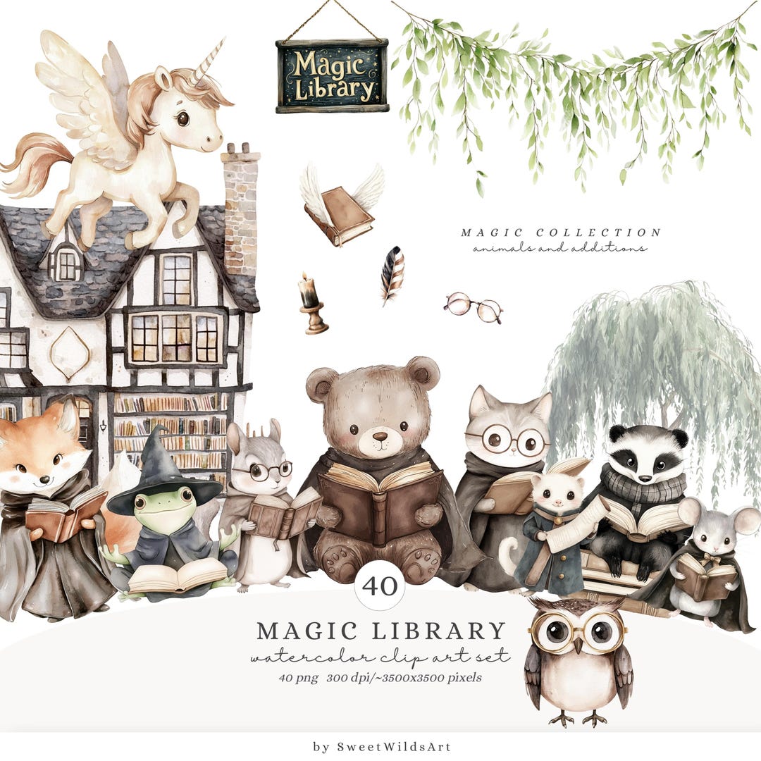 Watercolor Magic Library Clipart, Baby Animals Clip Art, Cute Animal ...