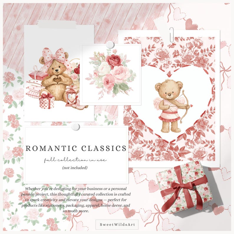 Watercolor Romantic Classics Teddy Bears Clipart, Valentine's Day ...