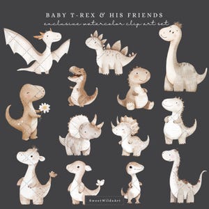Watercolor Cute Dinosaur Clipart, Dinosaur PNG, Baby Dino Birthday ...