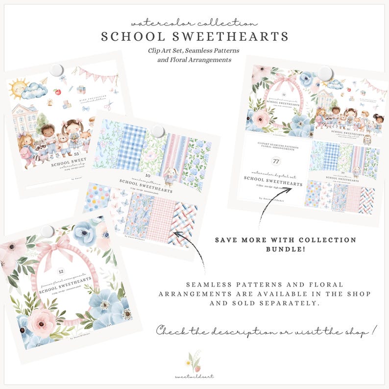 Watercolor Back to School Clipart Set, Grandmillennial Clipart, Cute ...
