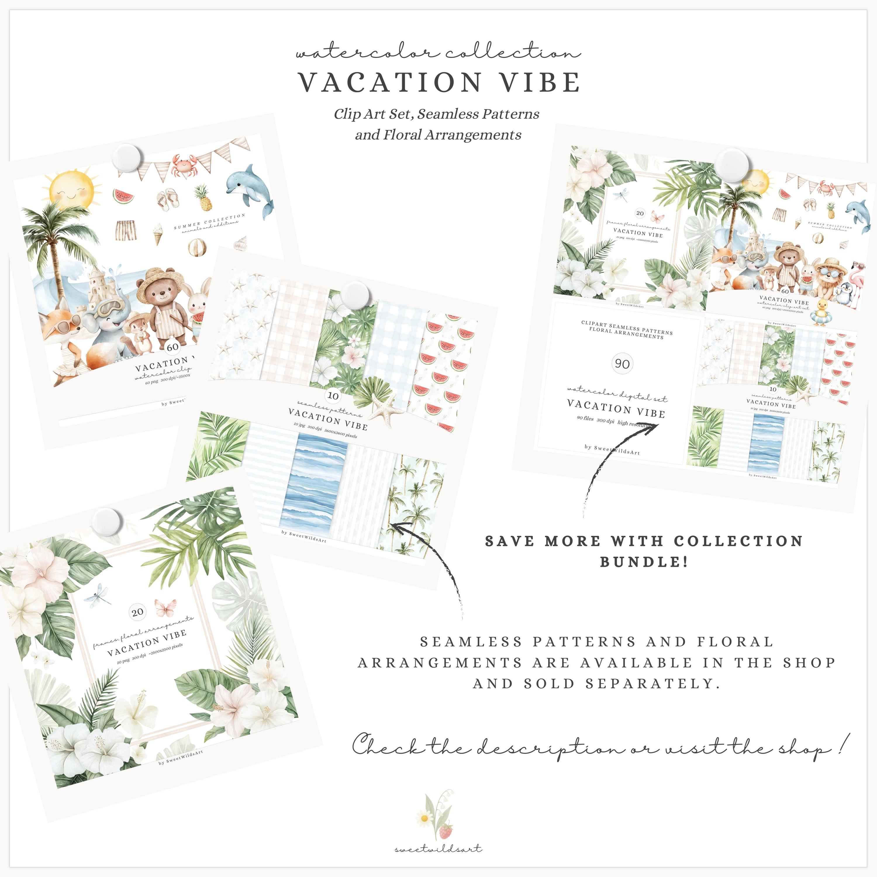 Watercolor Vacation Vibe Clipart, Cute Beach Animals, Ocean Nursery ...