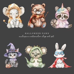 Watercolor Cute Halloween Animals Clipart, Spooky Animals Clipart, Baby ...