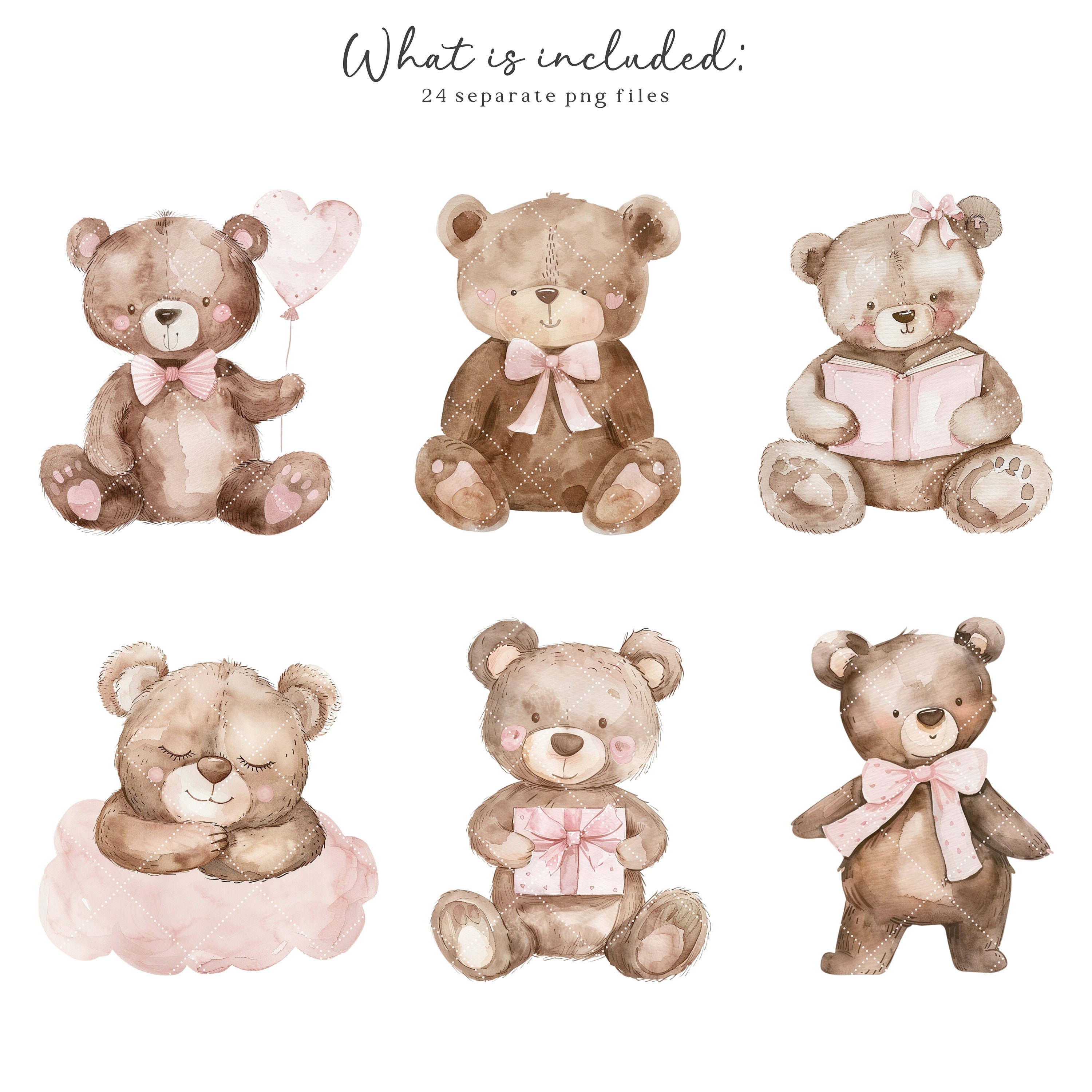 Watercolor Pink Teddy Bear Clipart Bundle, Sweet Teddies Nursery Animal ...