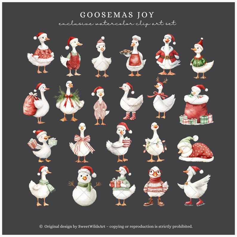 Watercolor Christmas Goose Clipart, Cute Silly Christmas Goose PNG ...