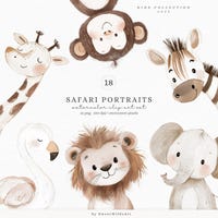 Cute Baby Safari Clipart Bundle Safari Animal PNG Watercolor Safari ...