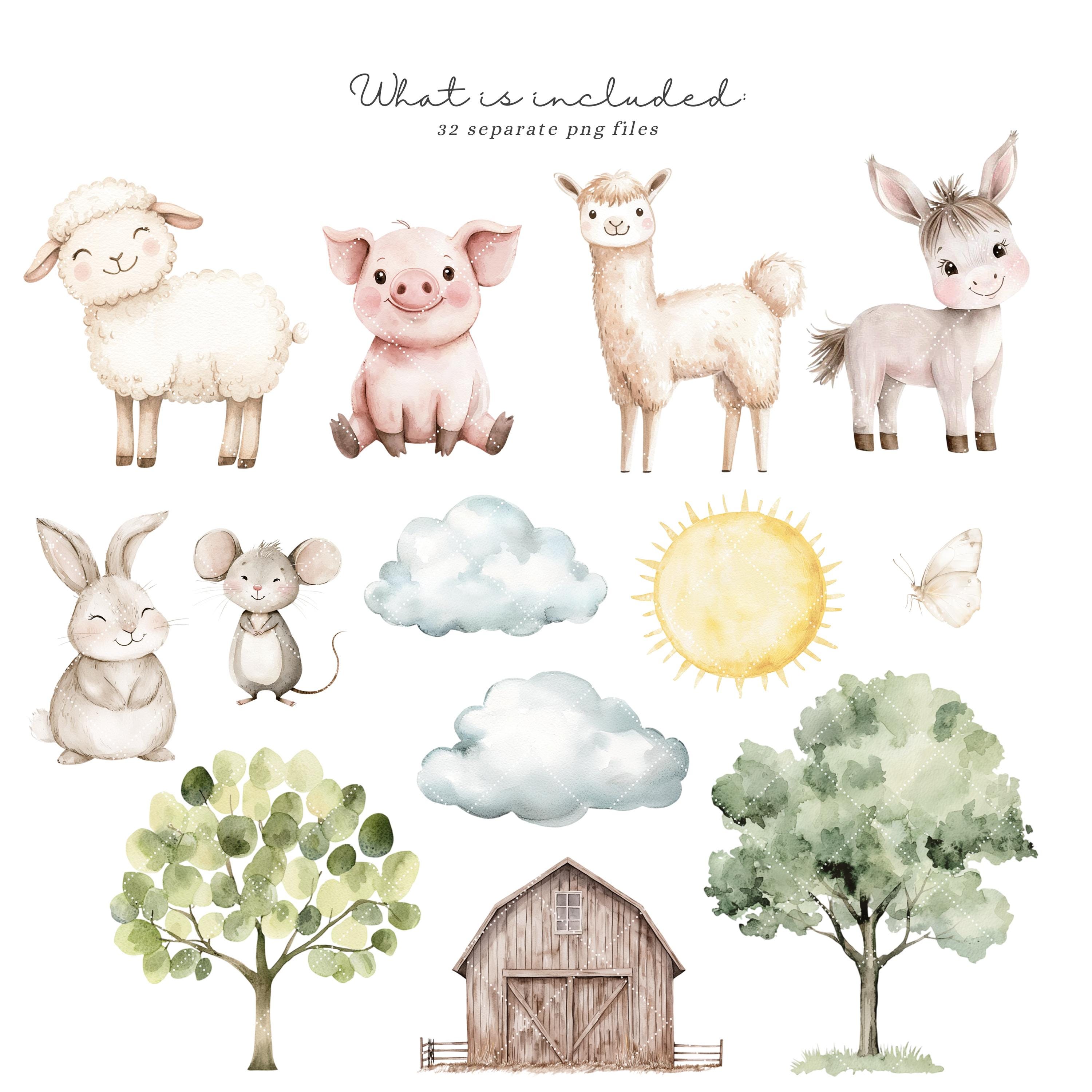 Watercolor Cute Farm Clipart, Farm Life Clip Art, Cottage Farm PNG ...