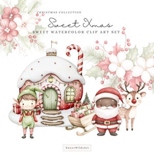 Watercolor Cute Christmas Clipart, Sweet Xmas PNG, Santa Claus Clip Art ...