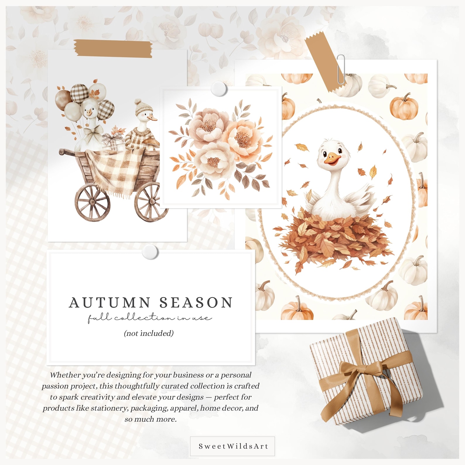 Watercolor Autumn Goose Clipart Set, Cute Fall Silly Goose PNG, Cozy ...
