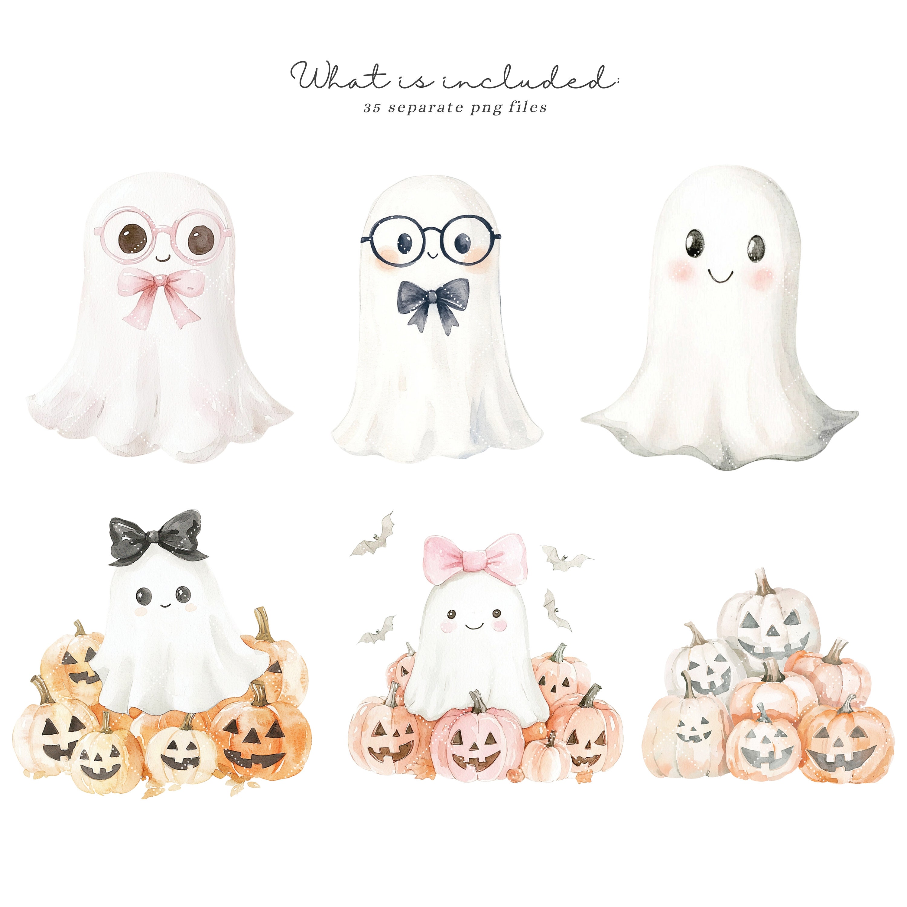 Watercolor Cute Halloween Clipart Bundle, Spooky Ghosts Clip Art ...