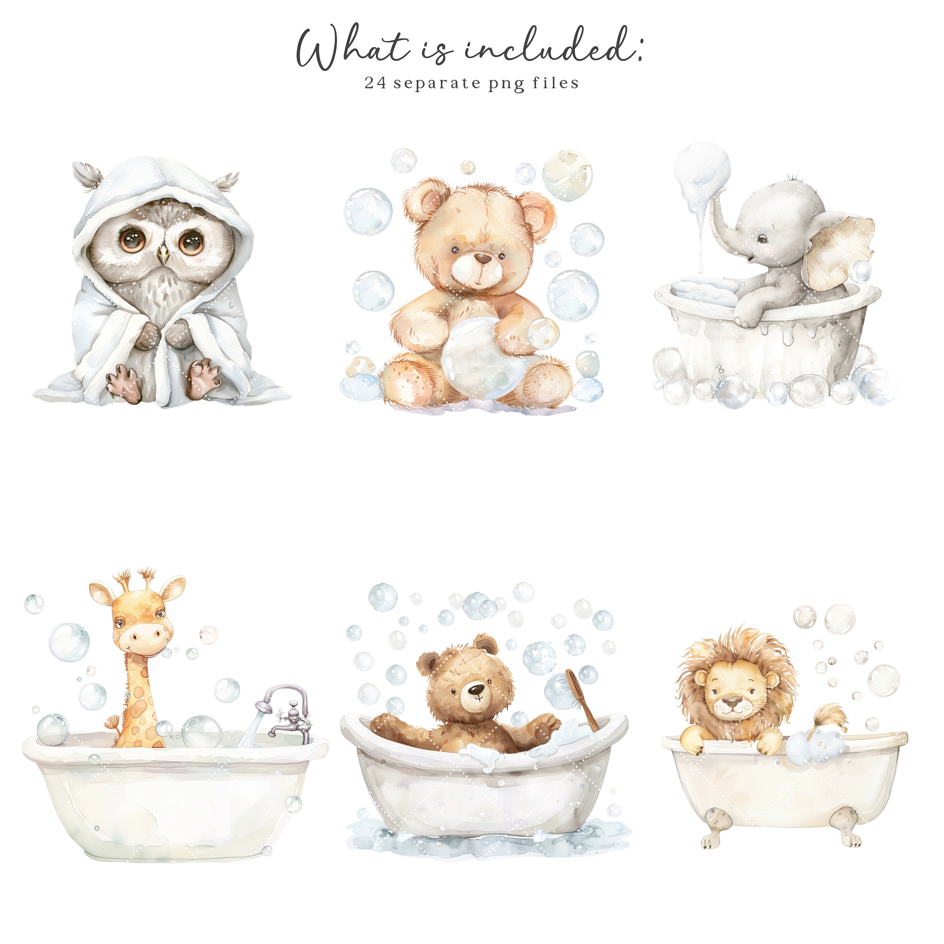 Watercolor Bubble Bath Animals Clipart, Bath Time Clip Art, Rubber Duck ...