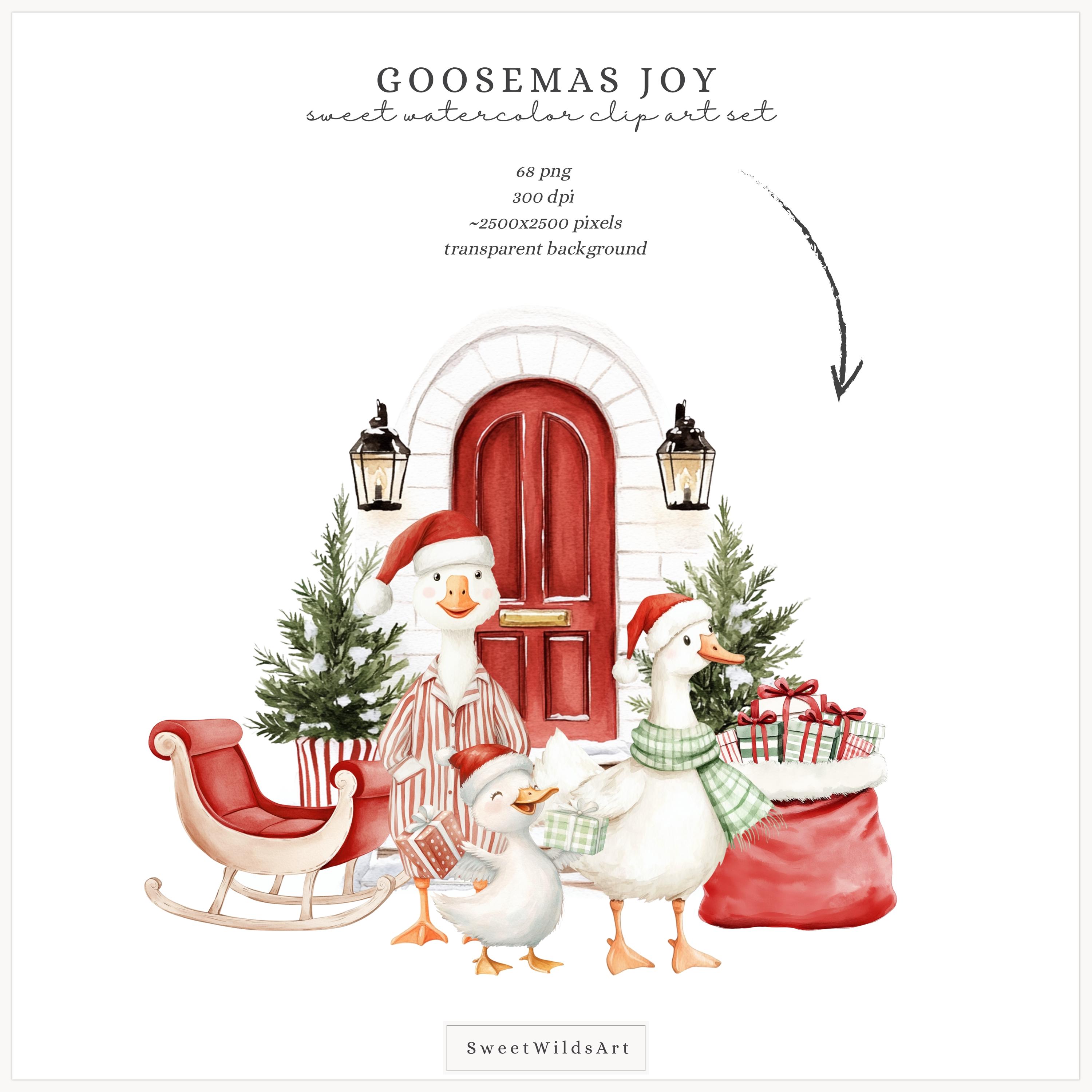 Watercolor Christmas Goose Clipart, Cute Silly Christmas Goose PNG ...
