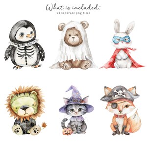 Watercolor Cute Halloween Animals Clipart, Spooky Animals Clipart, Baby ...