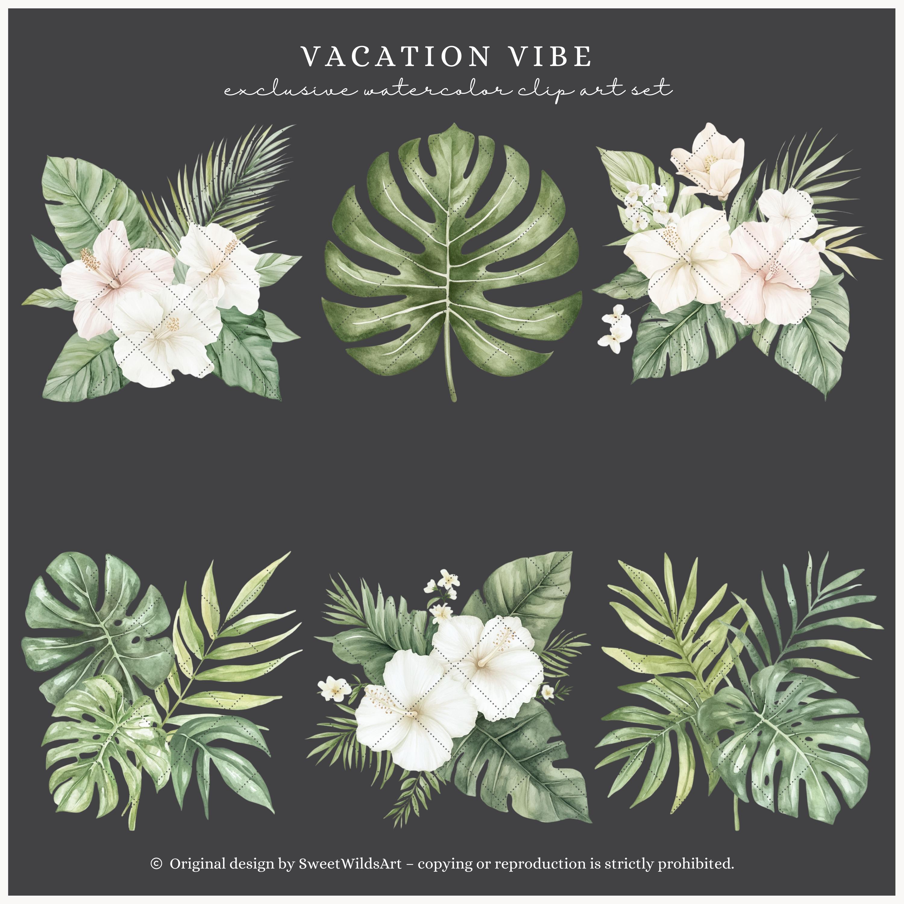 Watercolor Vacation Vibe Floral Arrangements Clipart, Summer Tropical ...