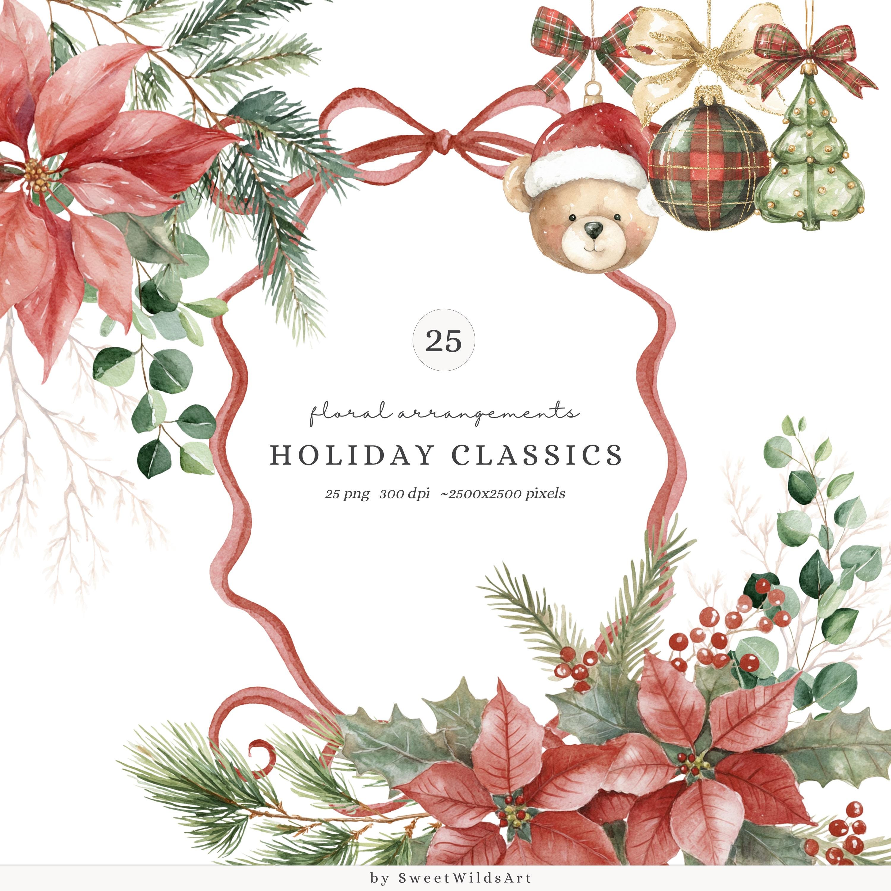 Watercolor Christmas Bears Clipart, Tartan Holiday Clipart, Cute Teddy ...