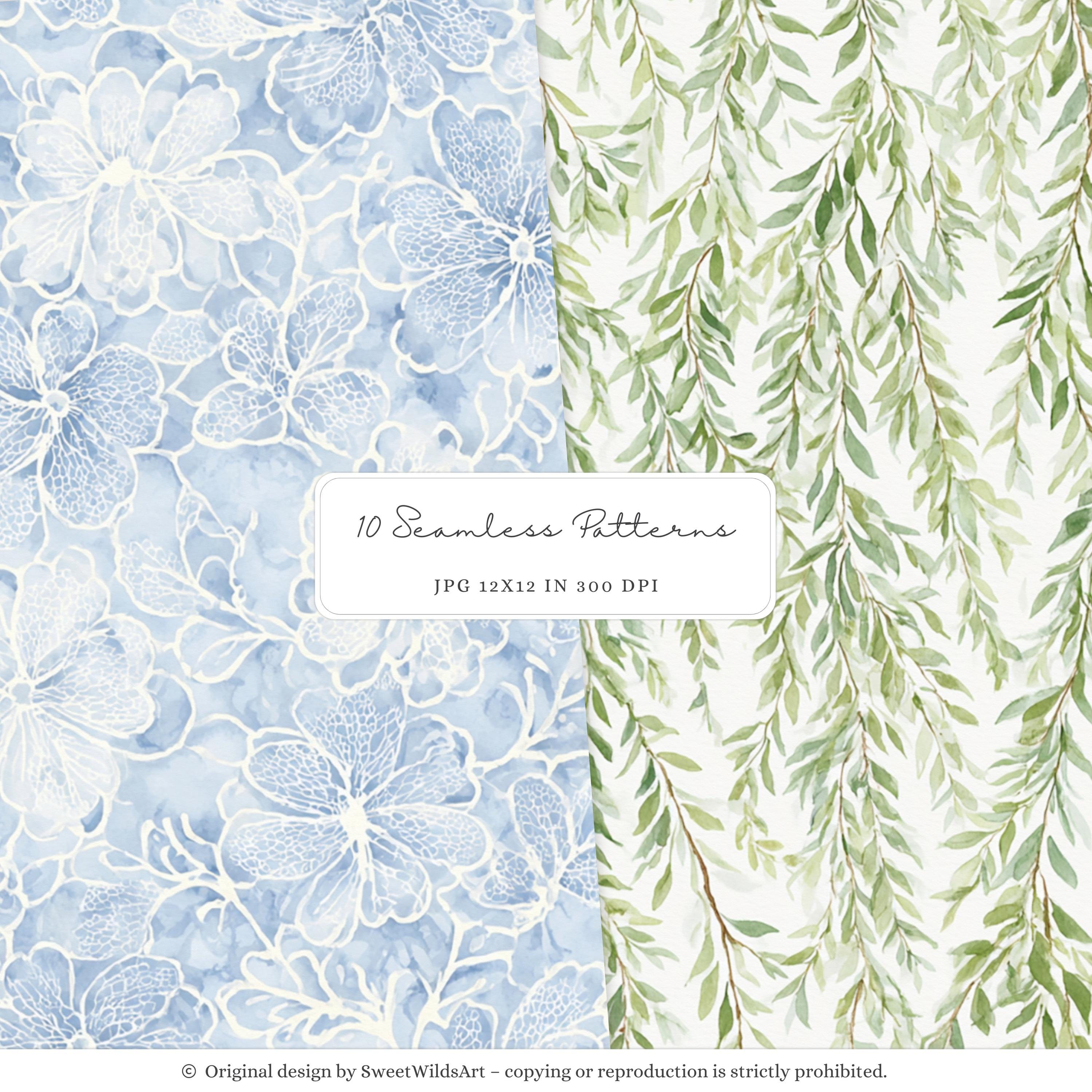 Watercolor Spring Tales Seamless Patterns, Spring Patterns, Gingham ...