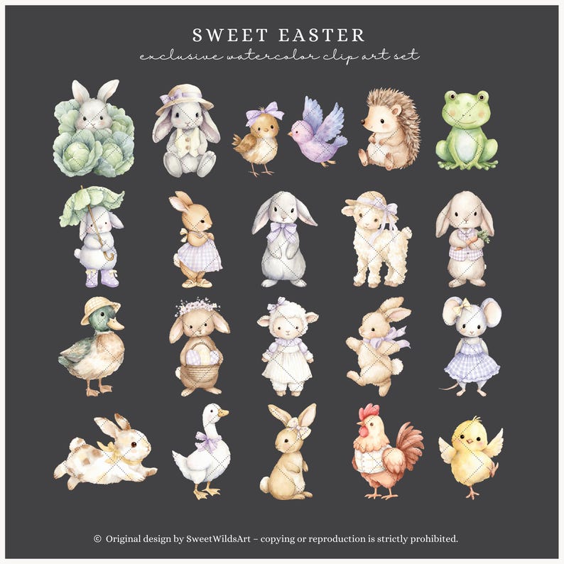 Watercolor Sweet Easter Clipart, Cute Baby Animals PNG, Bunny Duck ...