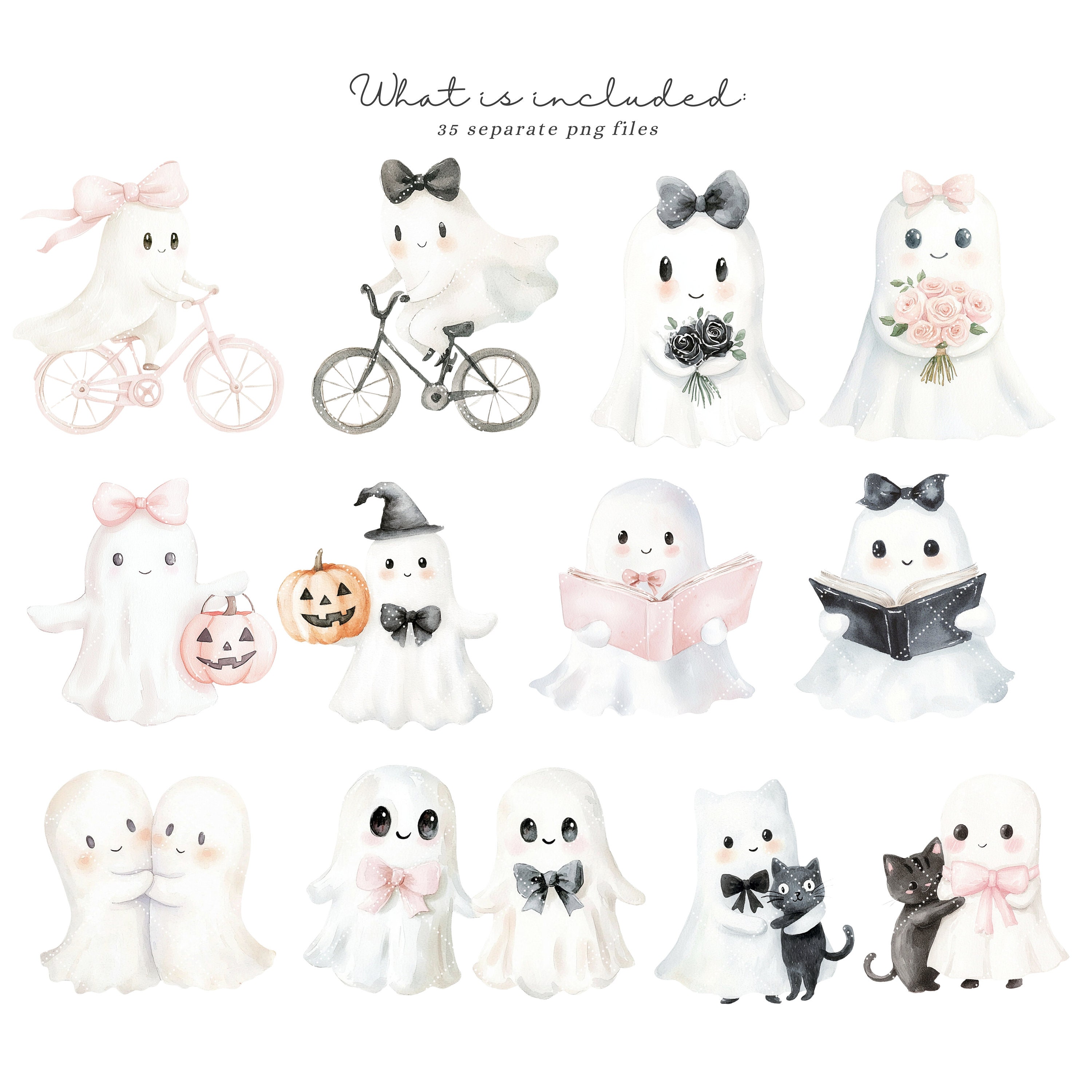 Watercolor Cute Halloween Clipart Bundle, Spooky Ghosts Clip Art ...