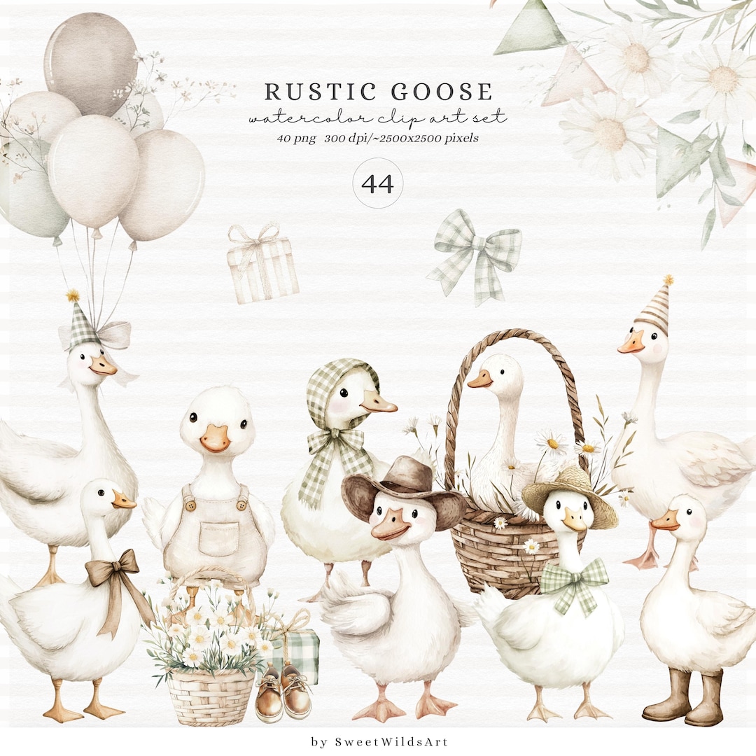 Watercolor Rustic Goose Clipart, Silly Goose PNG, Boho Nursery Decor ...