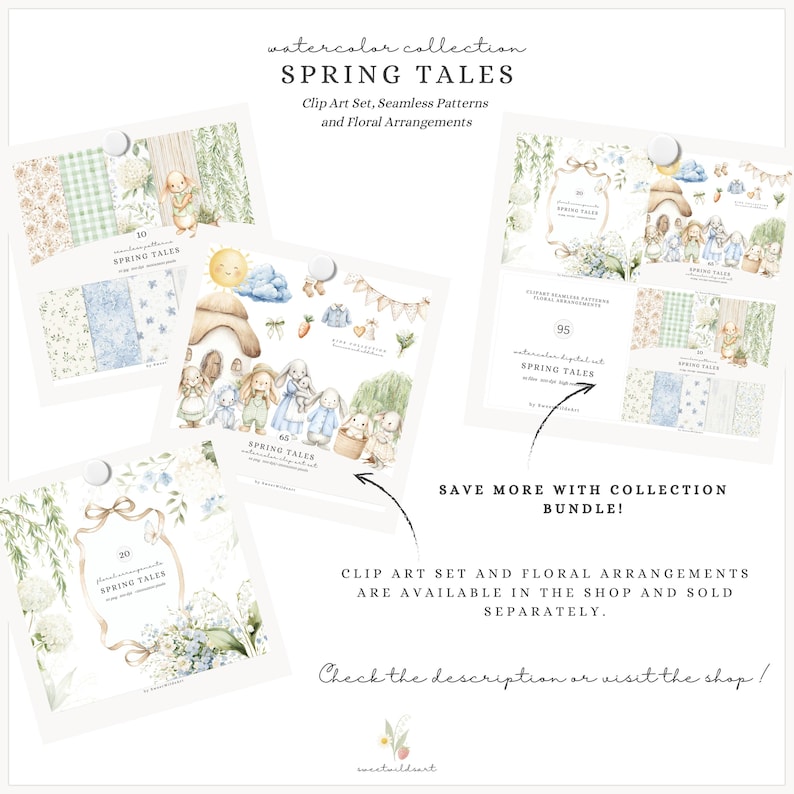 Watercolor Spring Tales Seamless Patterns, Spring Patterns, Gingham ...