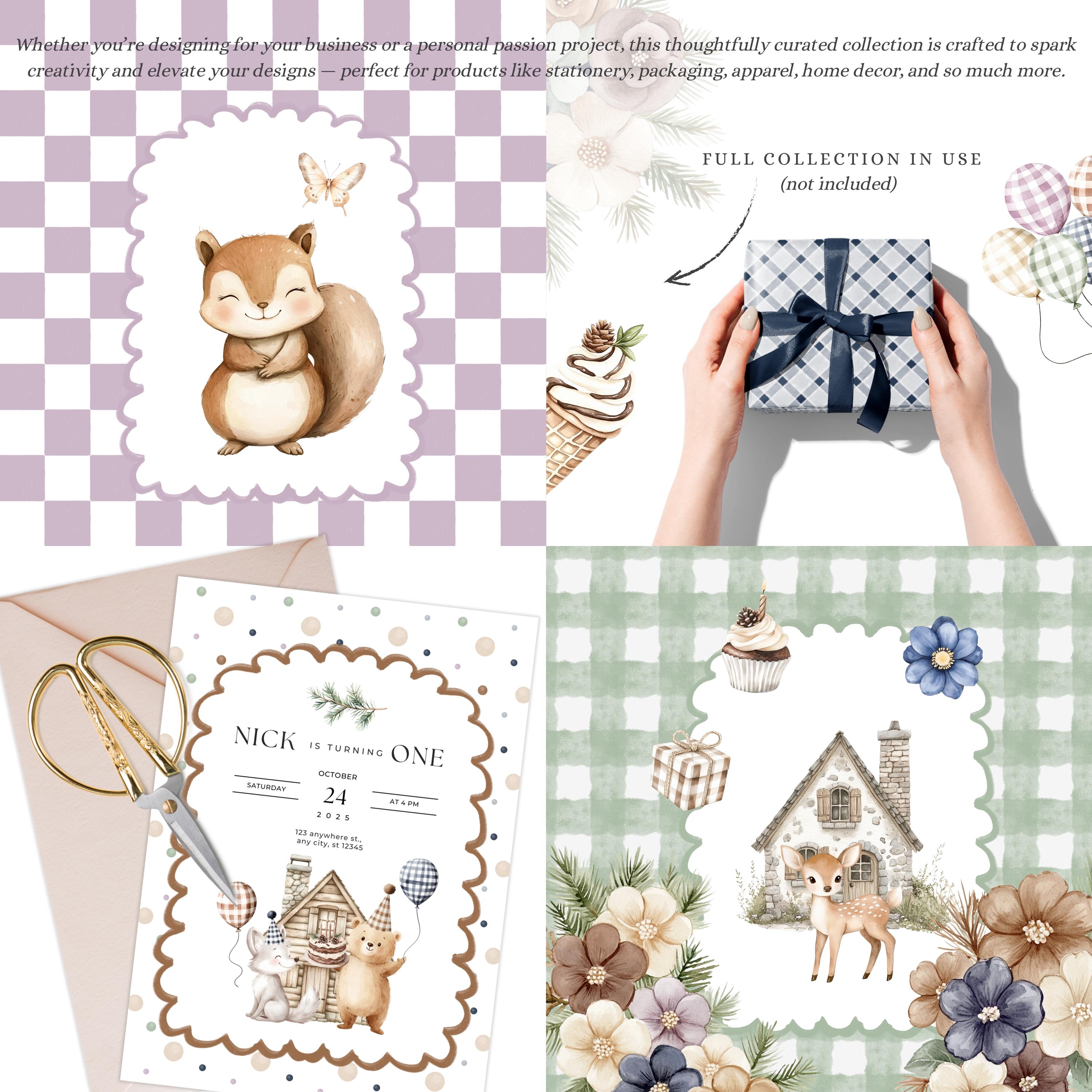 Watercolor Birthday Woods Clipart Set, Woodland Animals Birthday PNG ...