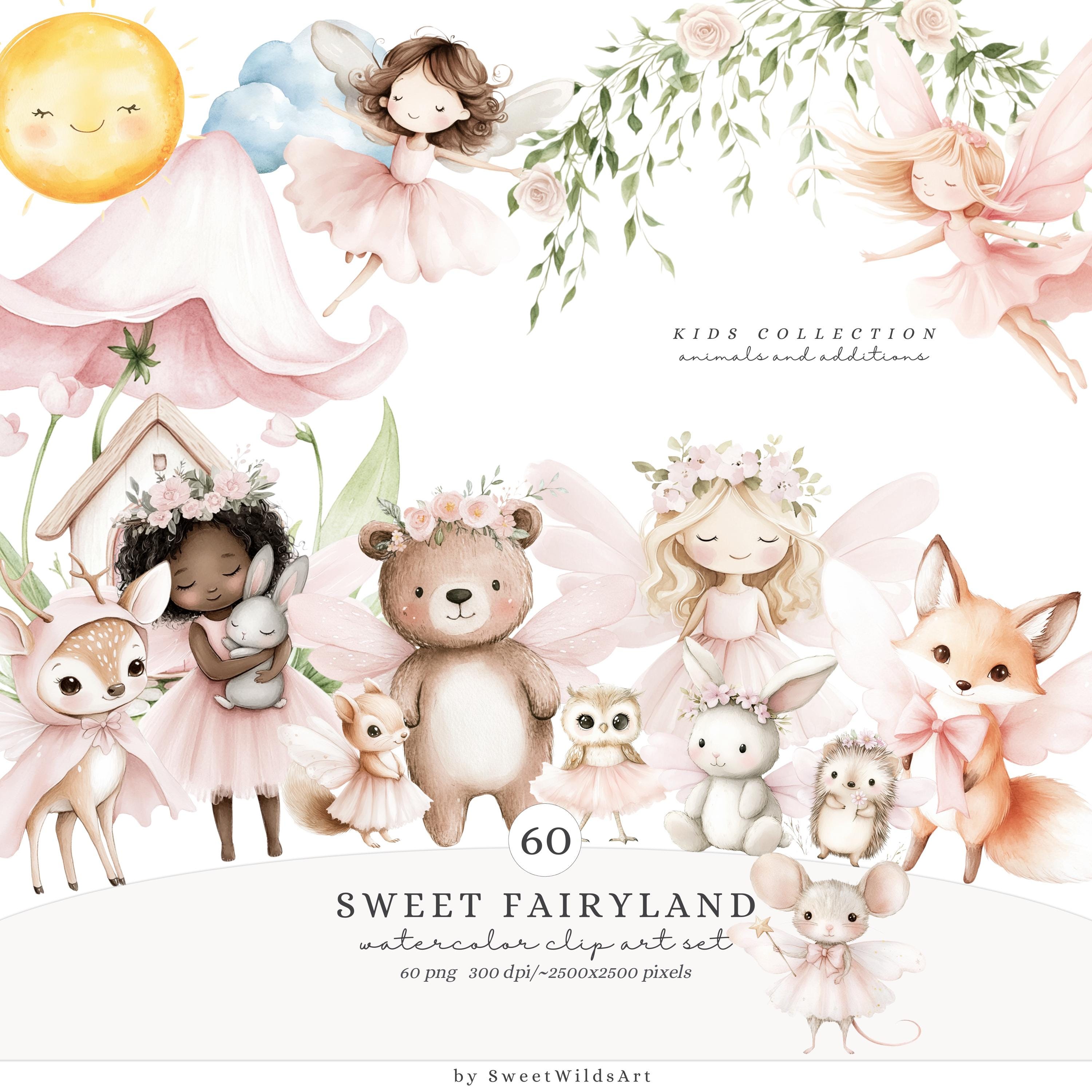 Watercolor Sweet Fairyland Clipart Set, Cute Pink Fairy Clipart ...