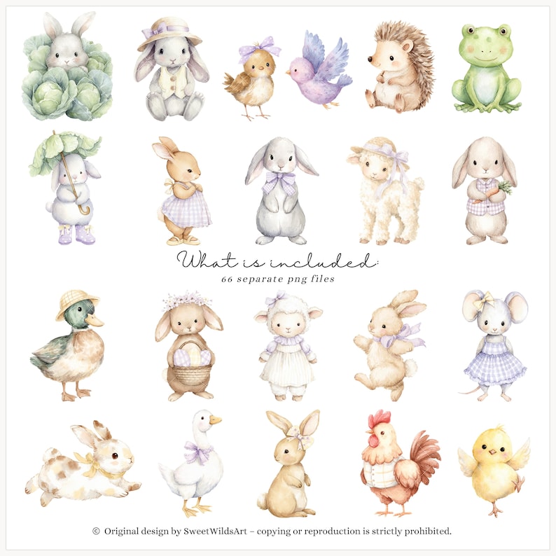 Watercolor Sweet Easter Clipart, Cute Baby Animals PNG, Bunny Duck ...