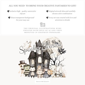 Watercolor Cute Halloween Clipart Bundle, Neutral Pastel Spooky Clip ...