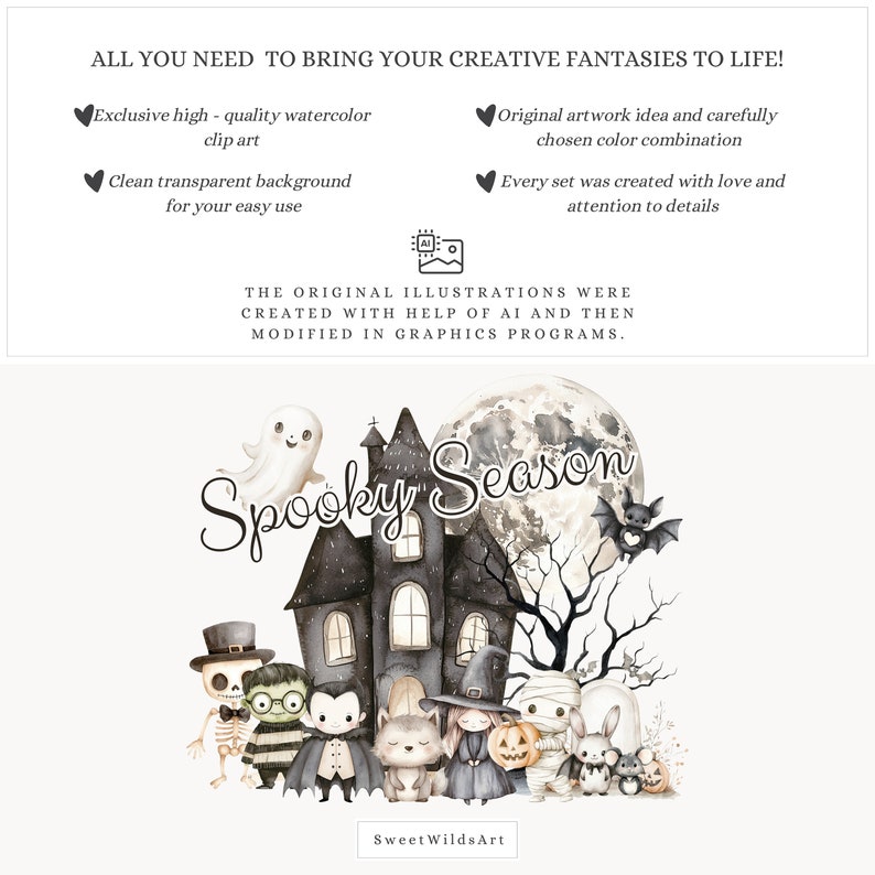 Watercolor Cute Halloween Clipart Bundle, Neutral Pastel Spooky Clip ...