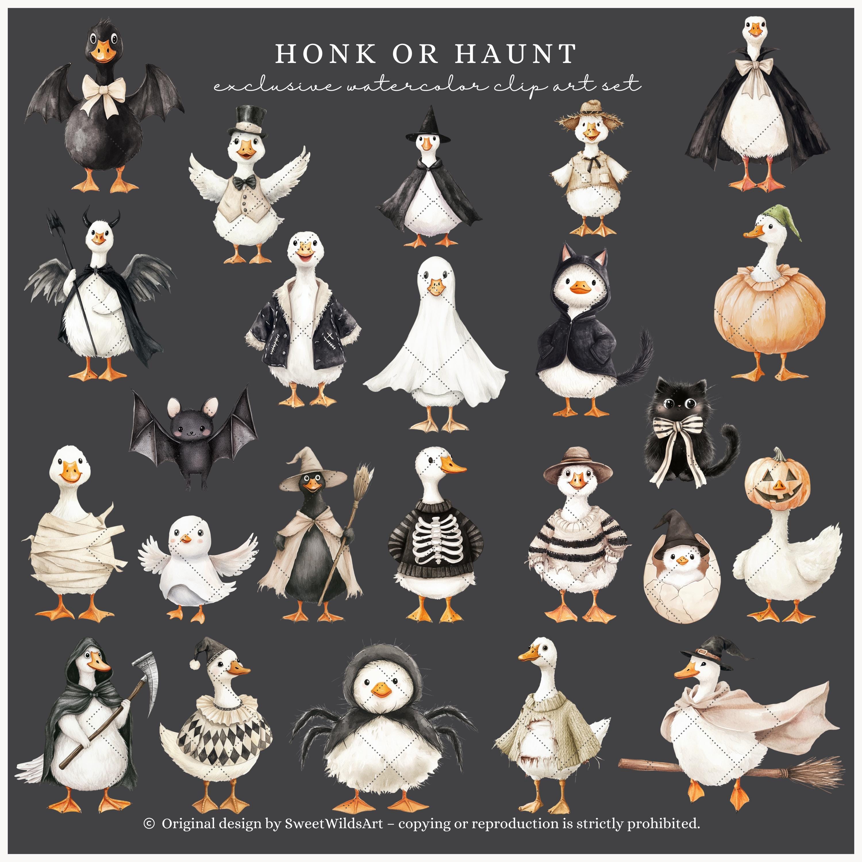 Watercolor Halloween Goose Clipart Set, Cute Spooky Geese PNG ...