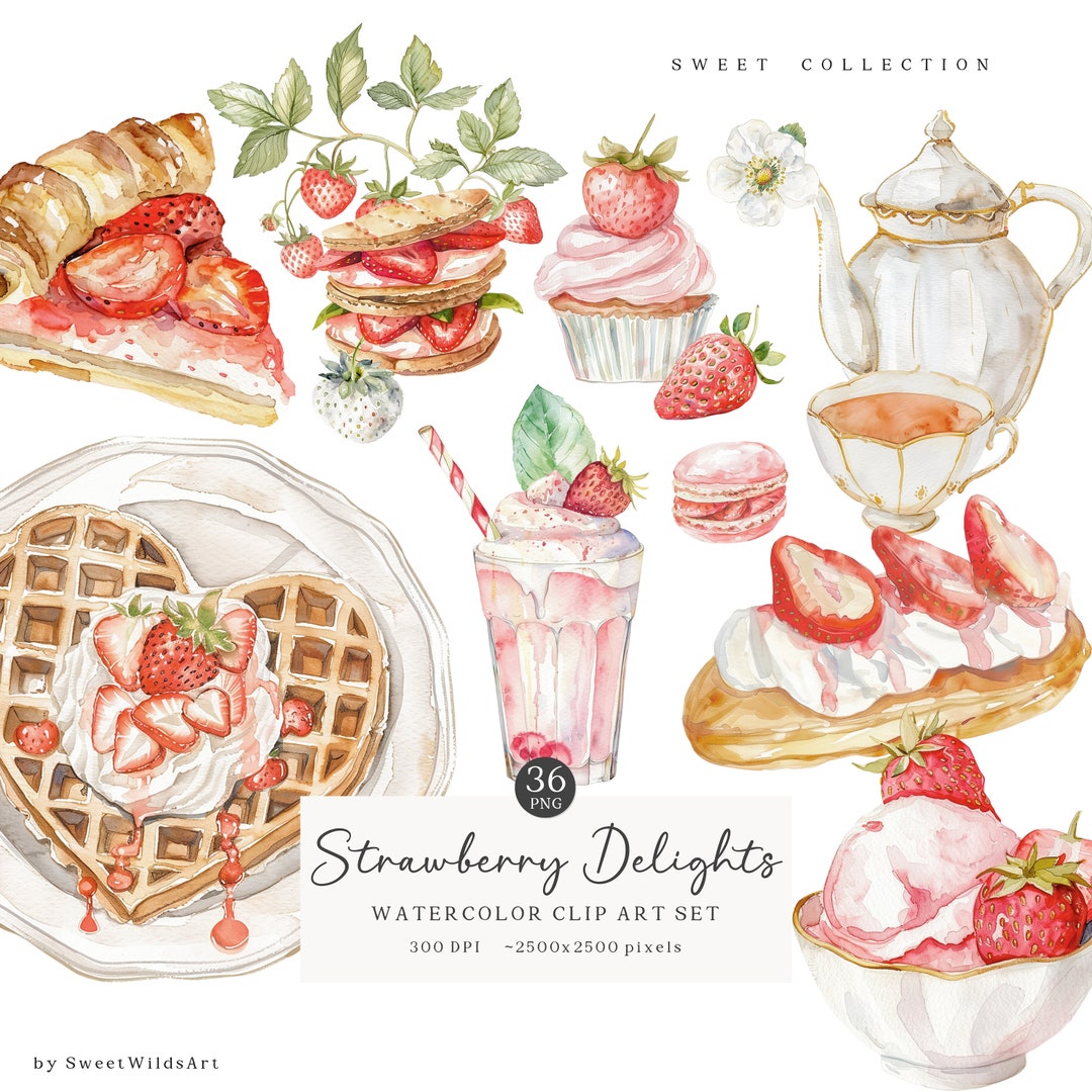 Watercolor Strawberry Delight Clipart, Strawberries Clip Art PNG ...