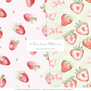 Watercolor Sweet Strawberry Seamless Patterns, Berry Pattern JPEG ...