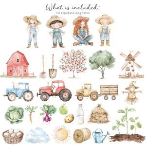 Watercolor Cute Farm Clipart, Farm Life Clip Art, Cottage Farm Animals ...